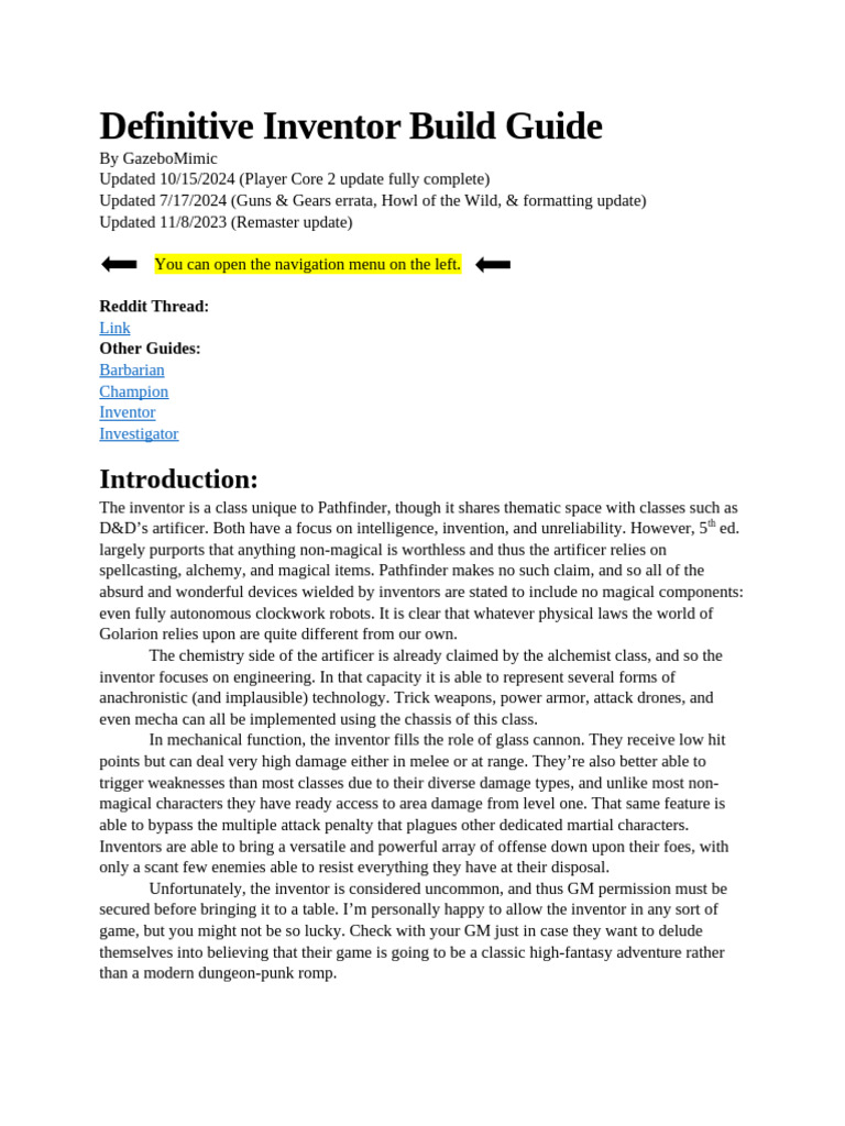 Pathfinder Inventor Build Guide | PDF | Dwarf (Dungeons & Dragons)