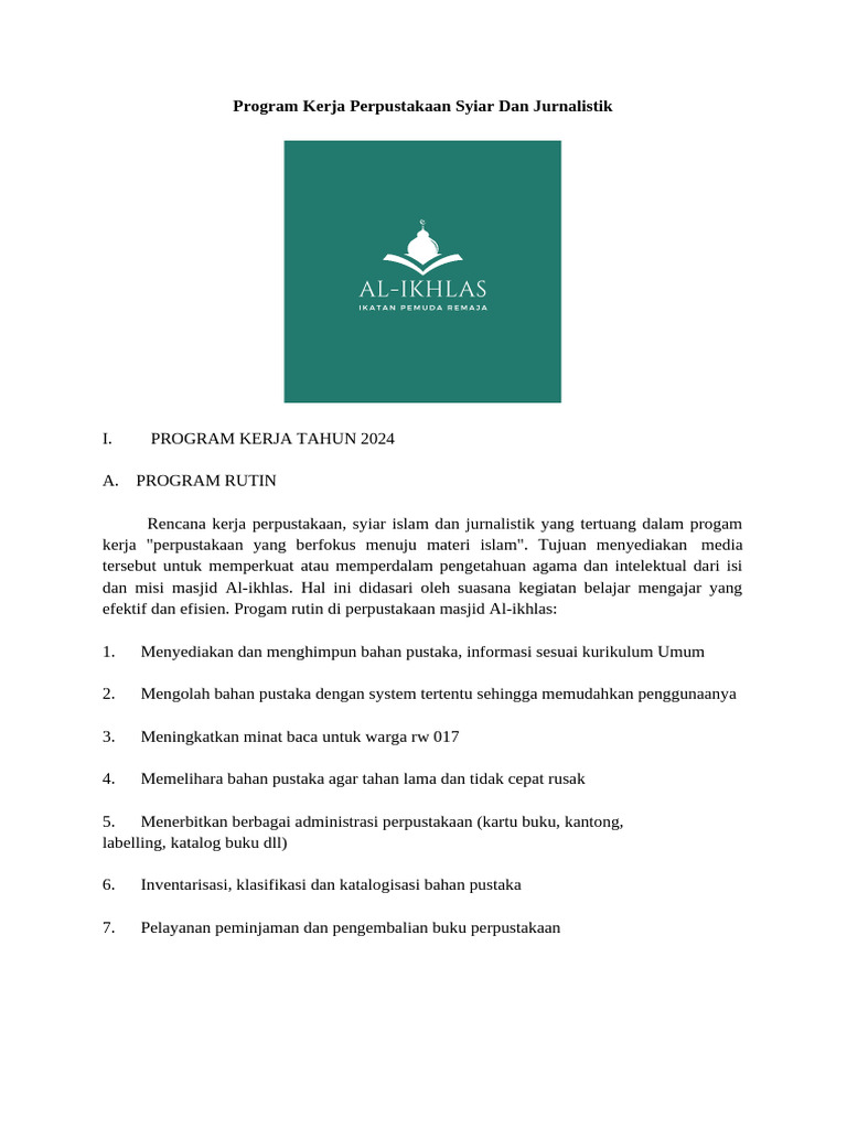 Proker Perpus, Syiar, Dan Jurnalistik | PDF