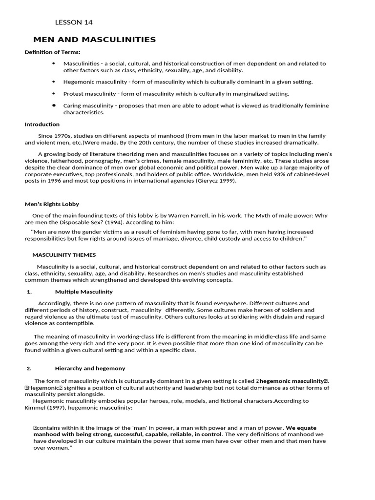 Lesson 14 | PDF | Masculinity | Gender Equality