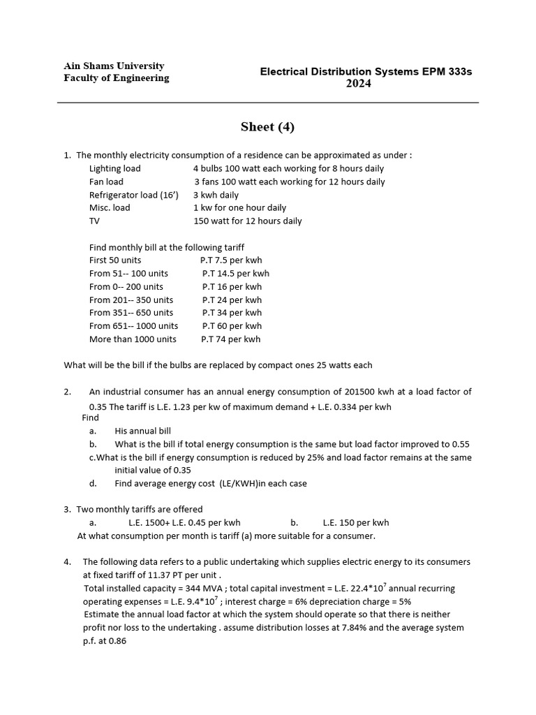 Tariffs & PF Sheet | PDF | Electric Power | Electrical Engineering
