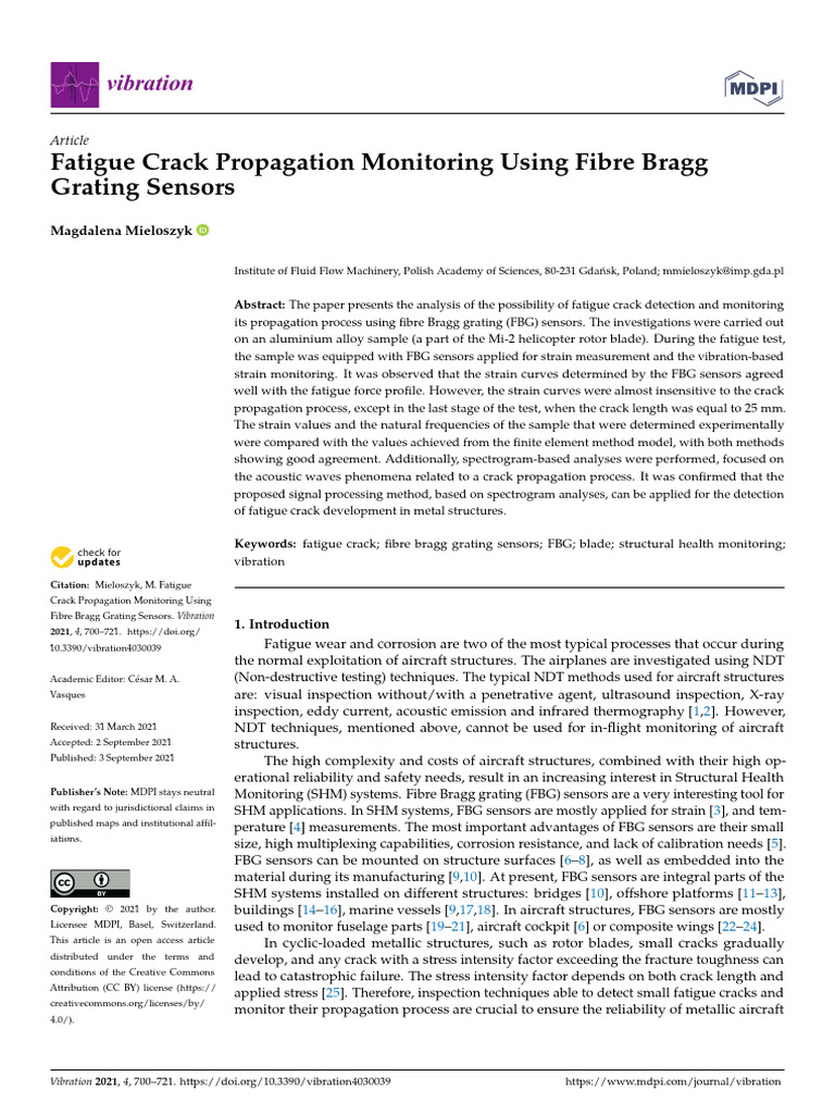 Fatigue Crack Propagation Monitoring Using Fibre Bragg Grating Sensors ...