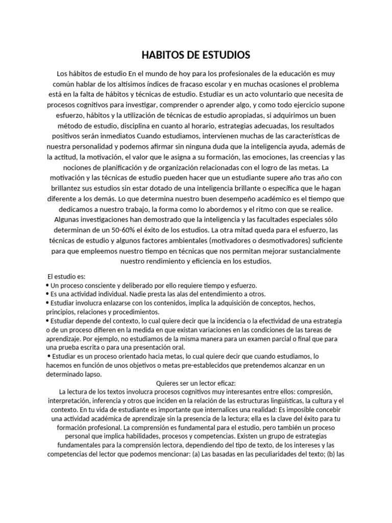 Habitos de Estudios | PDF | Proposición | Aprendizaje