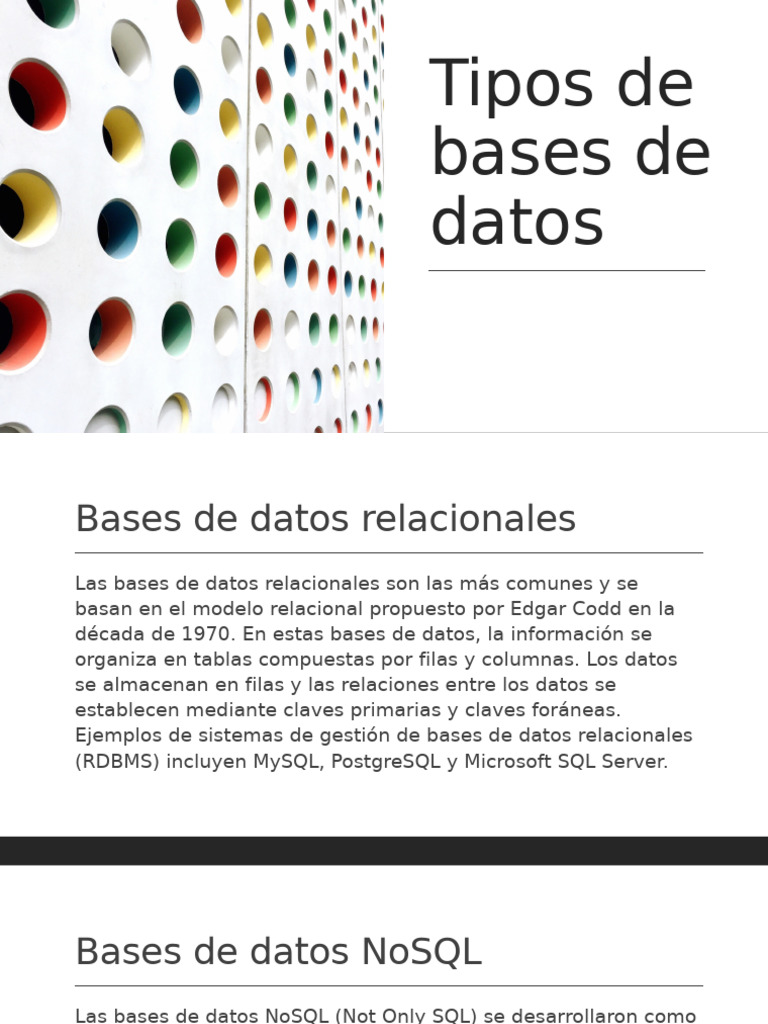 Tipos de Bases de Datos | PDF | Bases de datos | No Sql