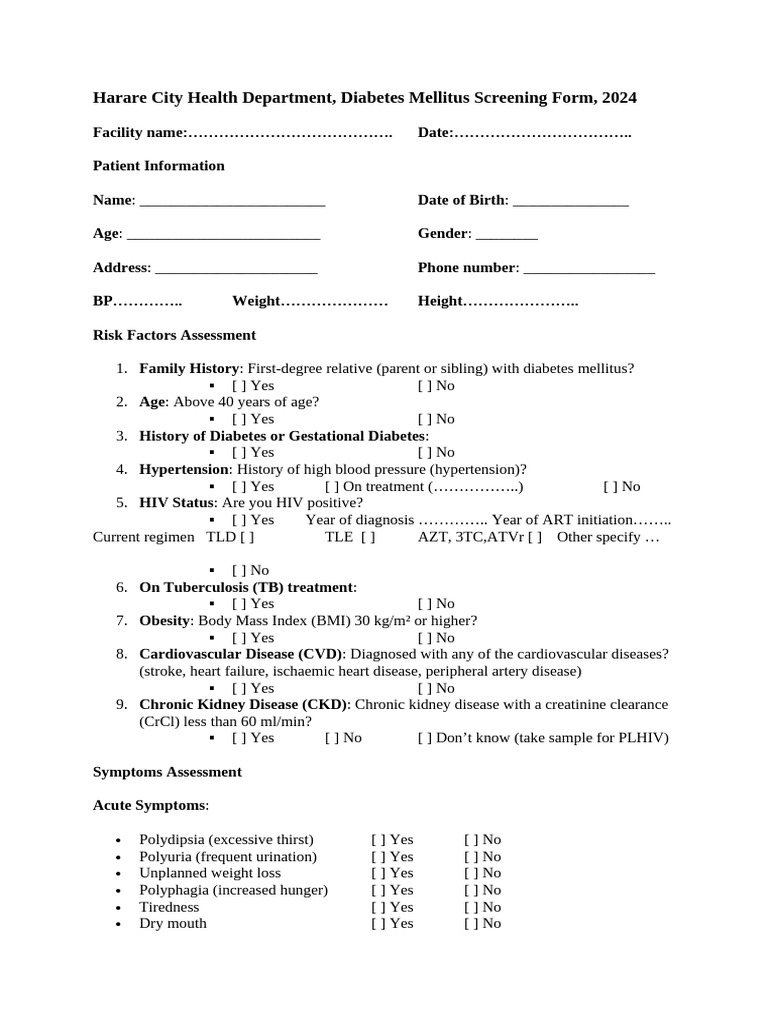 Hre City - Diabetes Mellitus Screening Form - 2024 | PDF | Prostate ...