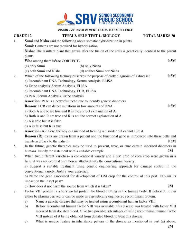 g12 Bio 13-10-2024 Self Test QP | PDF | Genetics | Genetic Engineering