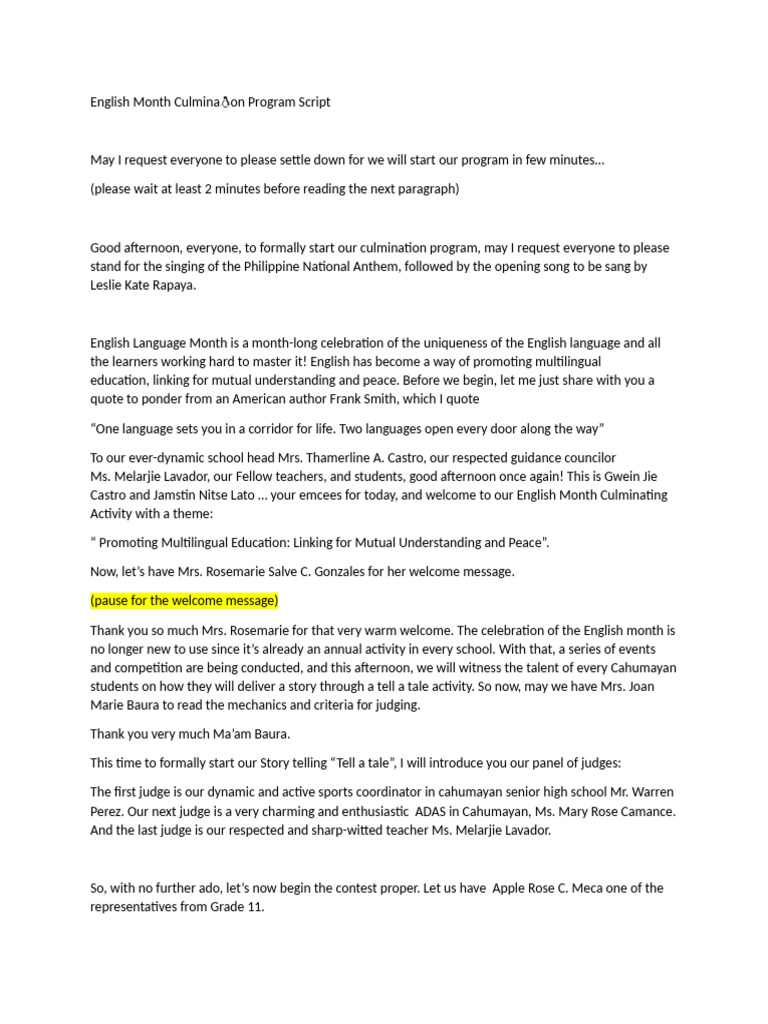 English Month Culmina Script | PDF