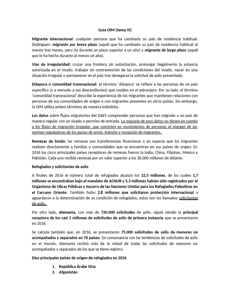 Guía OIM (Tema VI) | PDF | Refugiado | Migración humana