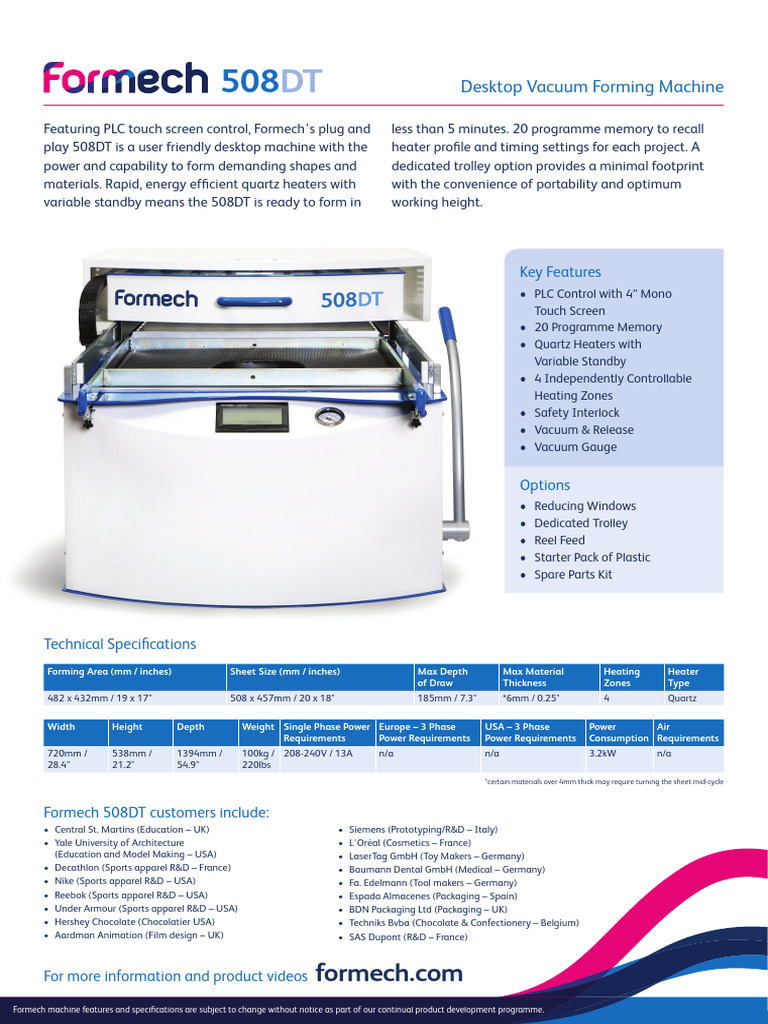 Formech 508DT Spec Sheet | PDF | Manufactured Goods