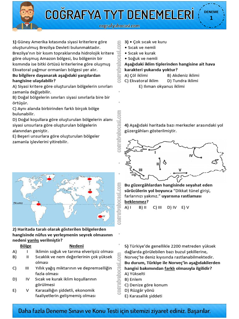 10 Lu Cografya Tyt Deneme Sinavi Ve Cevaplari - 240425 - 135830 | PDF