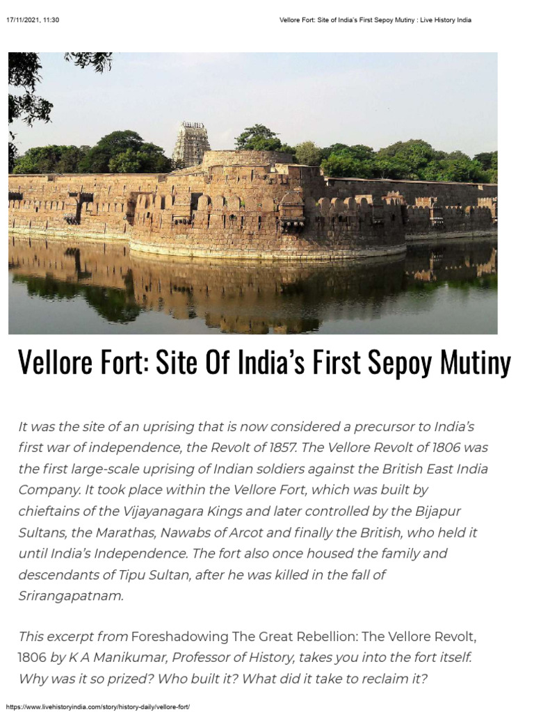 Vellore Fort: Birthplace of the 1806 Mutiny | PDF