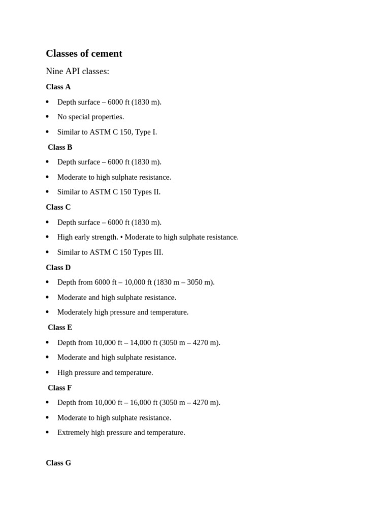 Classes of Cement | PDF | Casing (Borehole) | Cement