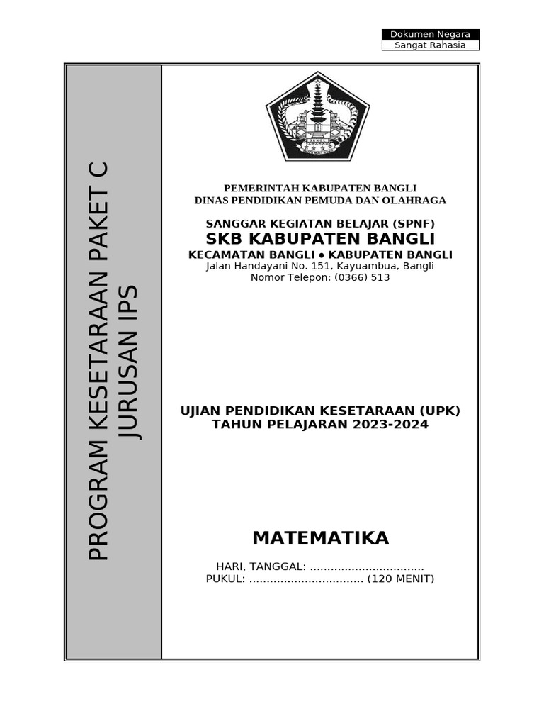 Naskah UPK MATEMATIKA PAKET C KELAS XII TH 2024 | PDF