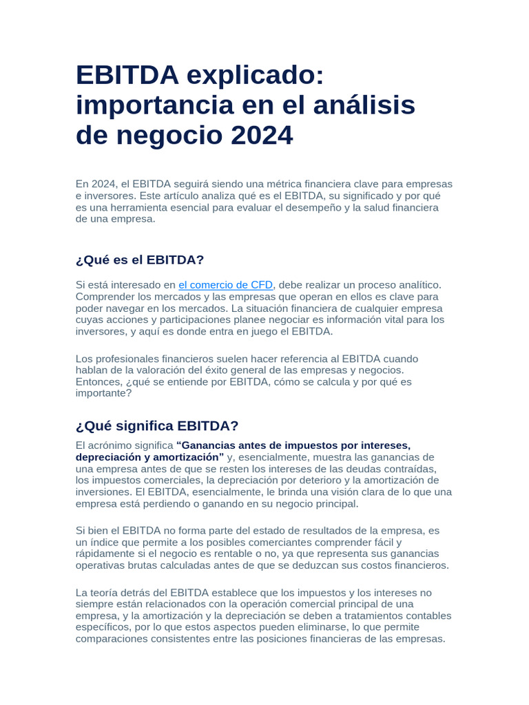 EBITDA Explicado | PDF | Compartir (Finanzas) | Business