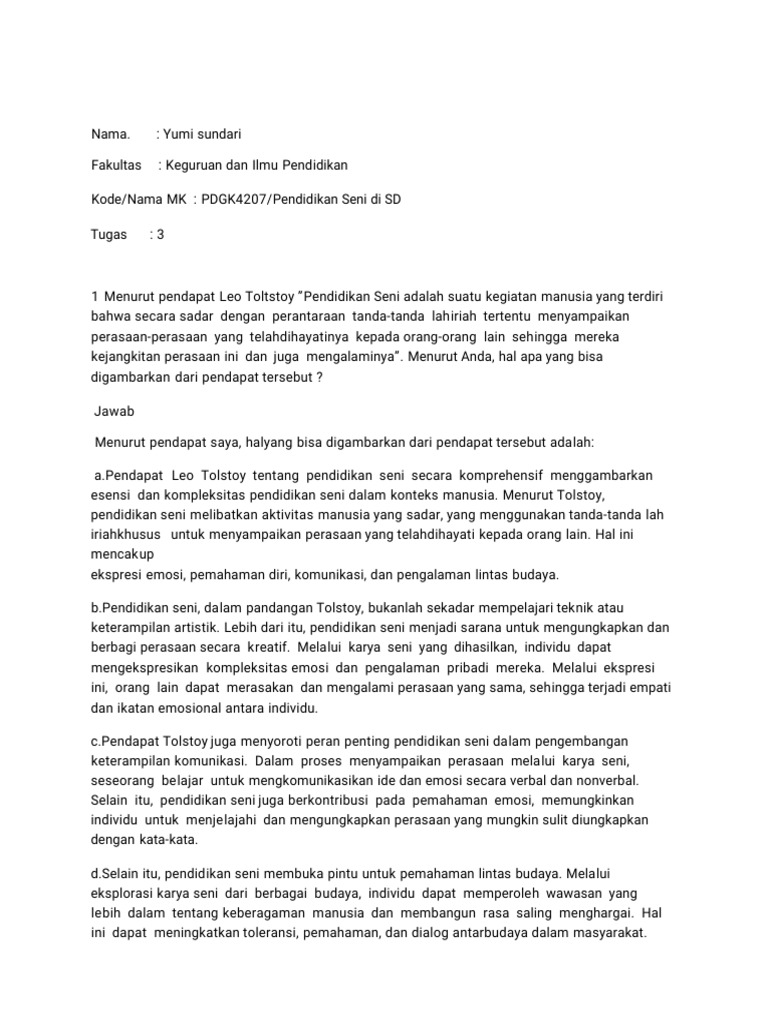 Tugas 3 Pendidikan Seni Di SD - Compressed | PDF | Ilmu Sosial | Sains & Matematika