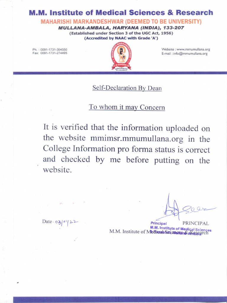 Self Declaration | PDF | Doctor Of Medicine | Biochemistry