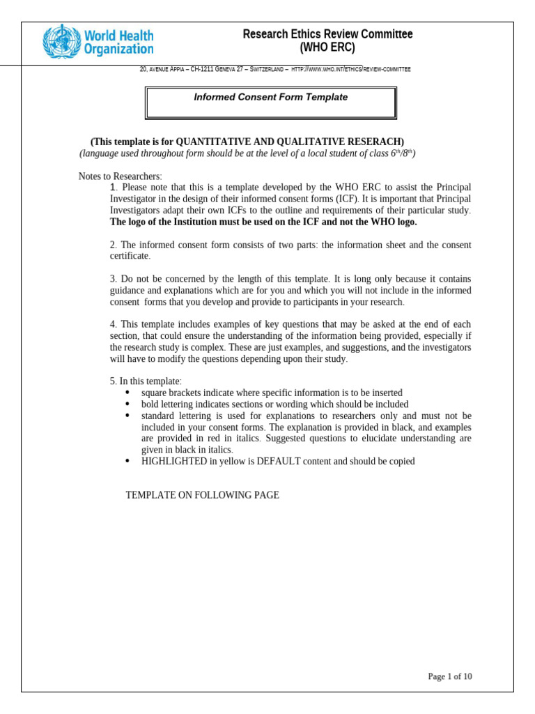 ICF For Quan and Quali Studies Template | PDF | Focus Group | Informed ...