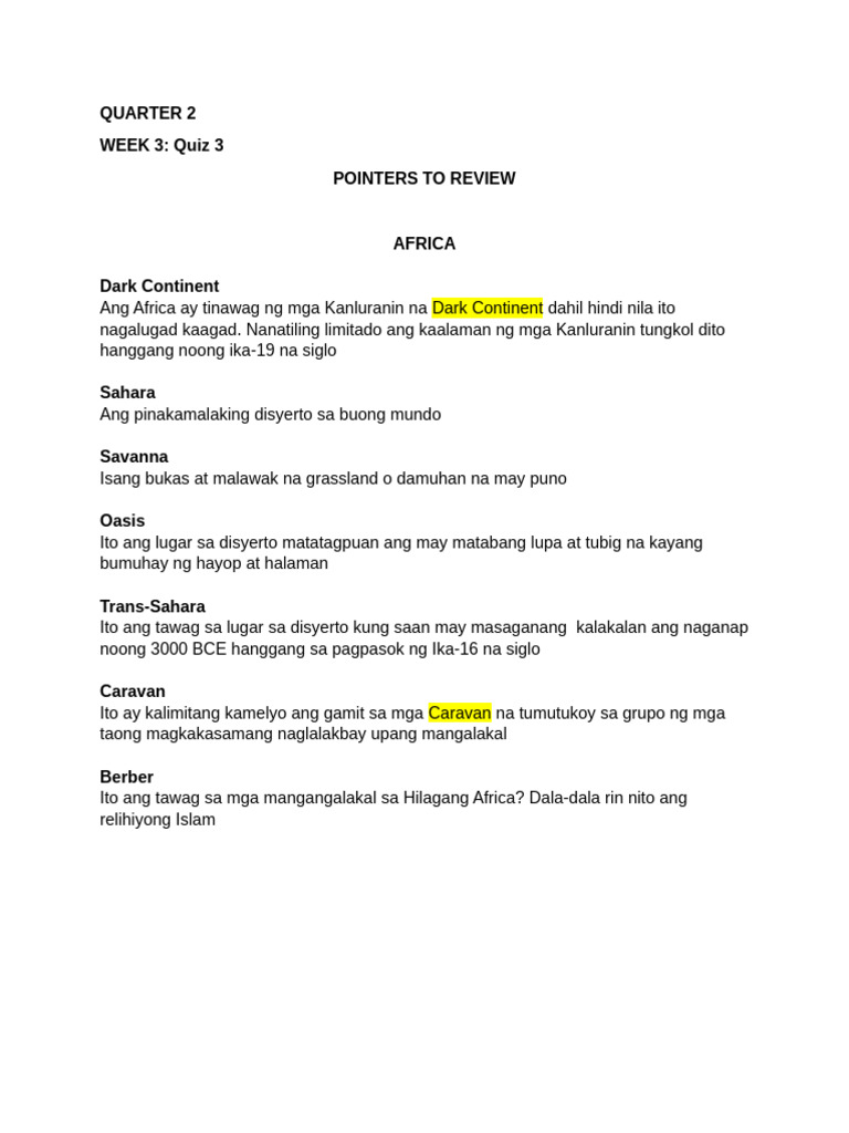 QUARTER 2 LONG QUIZ - WEEK 3 Pointers To Review | PDF