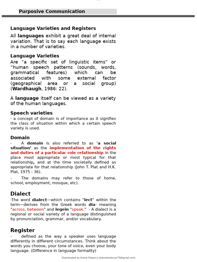 Language Varieties Purposive Communication | PDF | Dialect | English ...