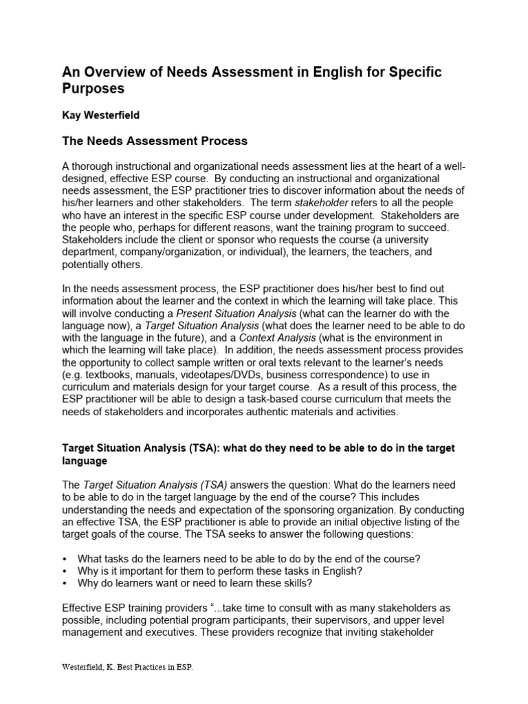 Needs Assessment Overview | PDF | Needs Assessment | Learning