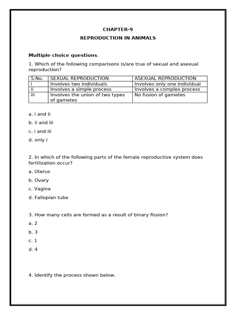Reproduction in Animals - Worksheet 2 | PDF | Sexual Reproduction ...