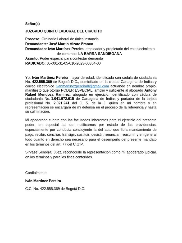 Carta Poder En Materia Laboral In English