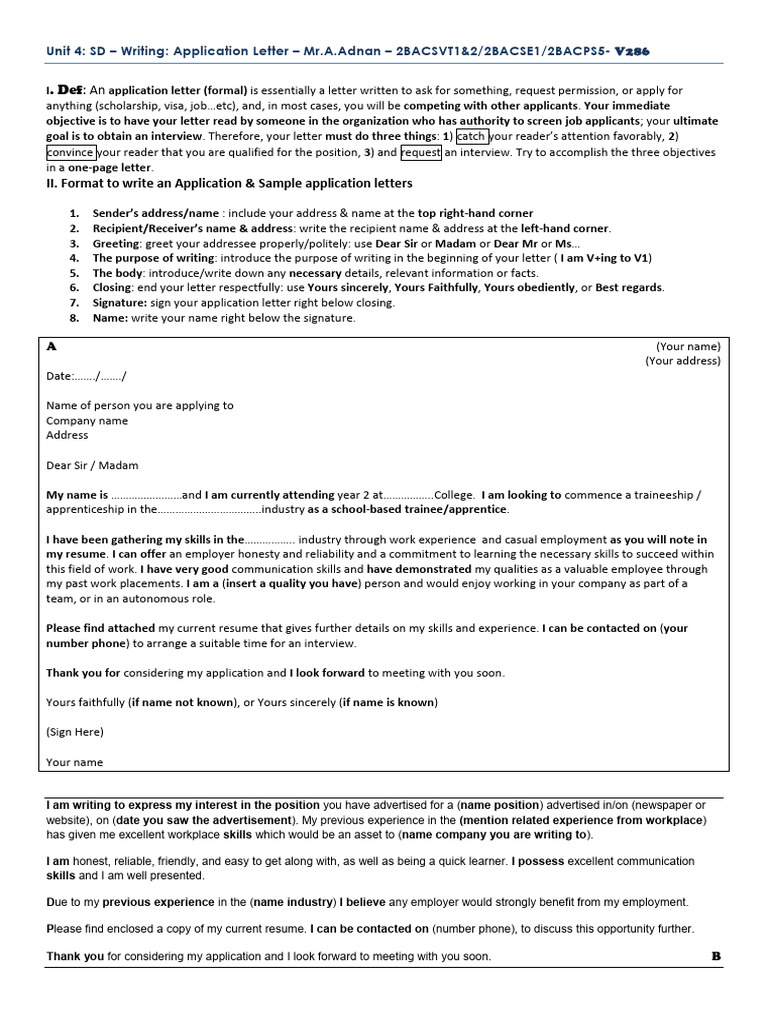 Application Letter | PDF | Apprenticeship