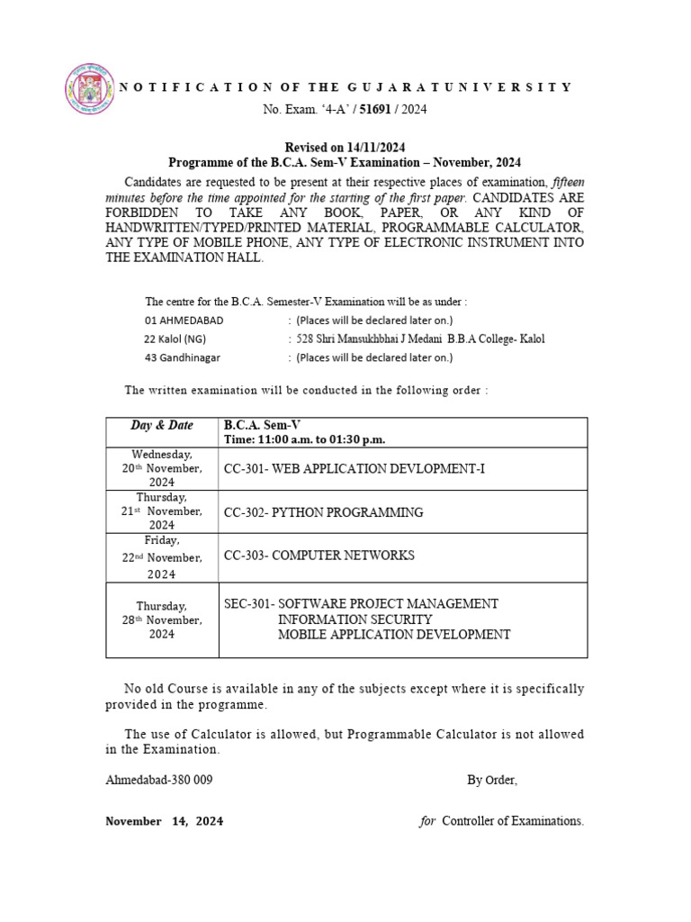 Revised BCA Sem-V Dt.20!11!2024 | PDF