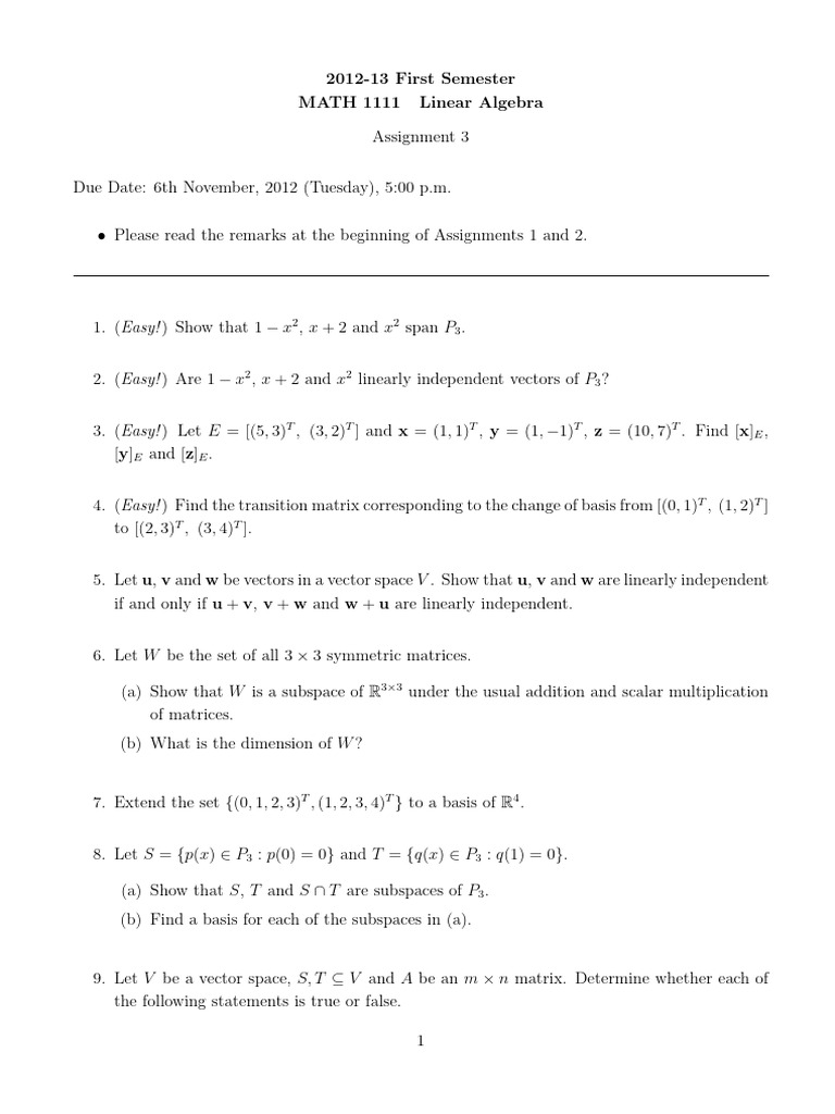 Ass 3 | PDF | Vector Space | Linear Subspace