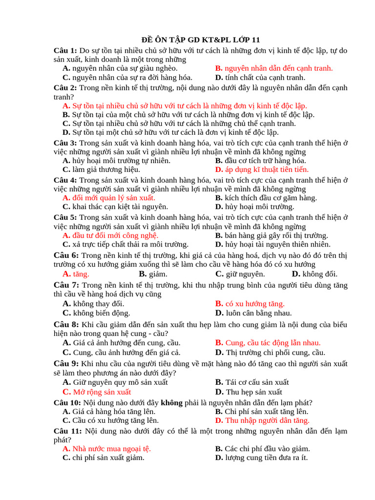 ĐỀ ÔN TẬP GD KTPL 11 | PDF