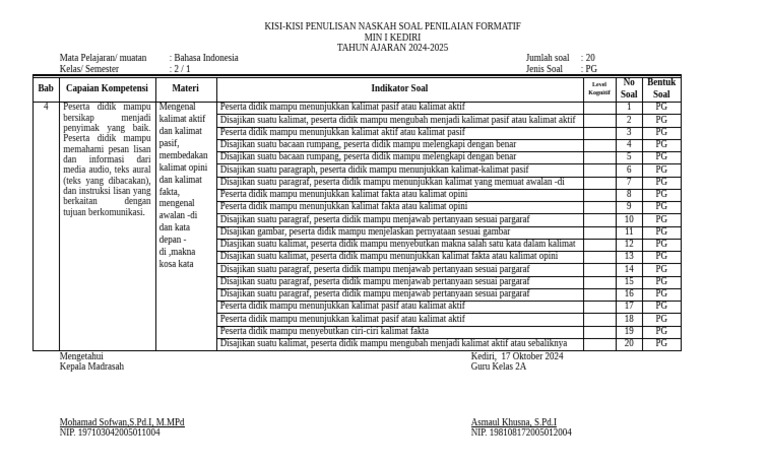 Kisis-Kisi BI Bab 4 Keluargaku Unik | PDF