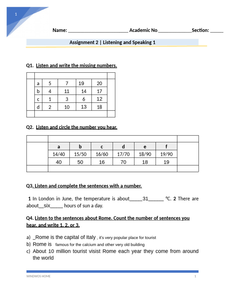 Listening and Speaking Assignment | PDF | Physical Geography | Climate