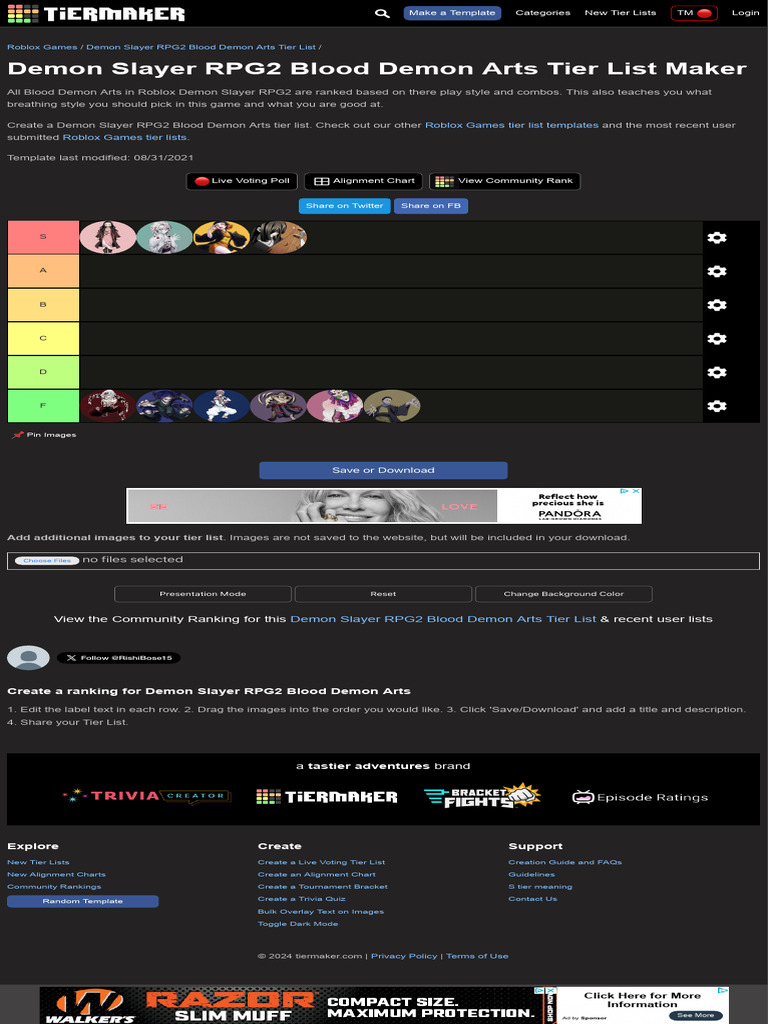 Create A Demon Slayer RPG2 Blood Demon Arts Tier List - TierMaker | PDF | Software | Computing
