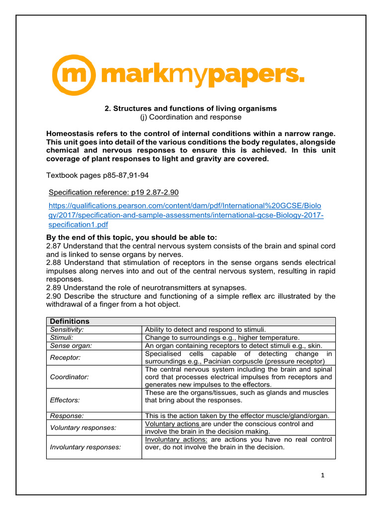 Lesson 3 The CNS, Neutral Transmitters and Reflex Actions | PDF ...