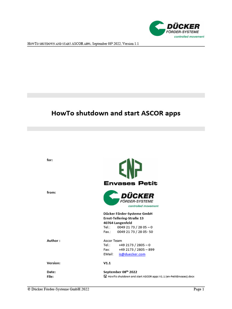 HowTo Shutdown and Start ASCOR Apps V1.1 en PetitEnvases | PDF ...