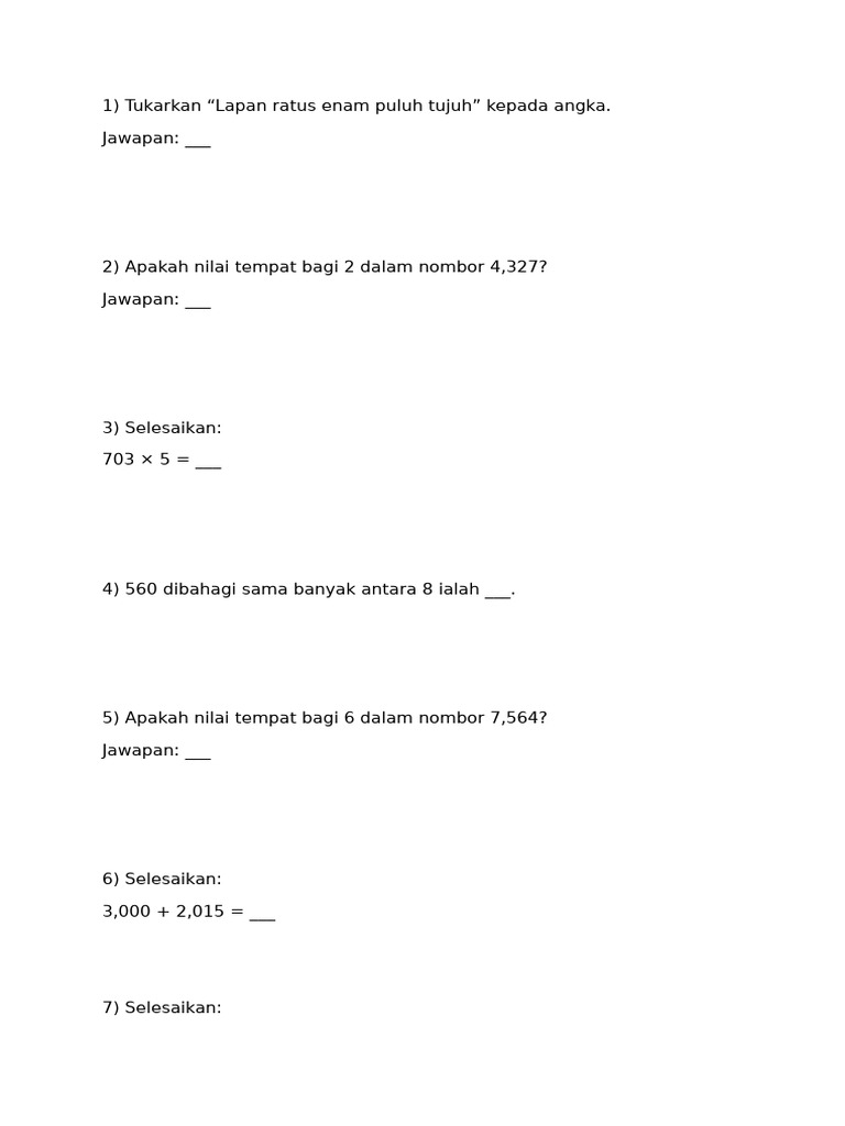 Matematik Tahun 3 | PDF