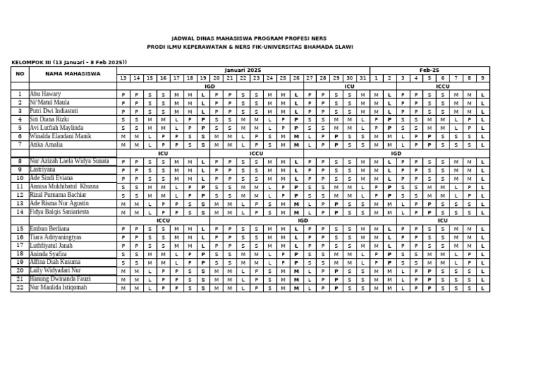Jadwal Gadar Profesi Ners 2024 2025 | PDF