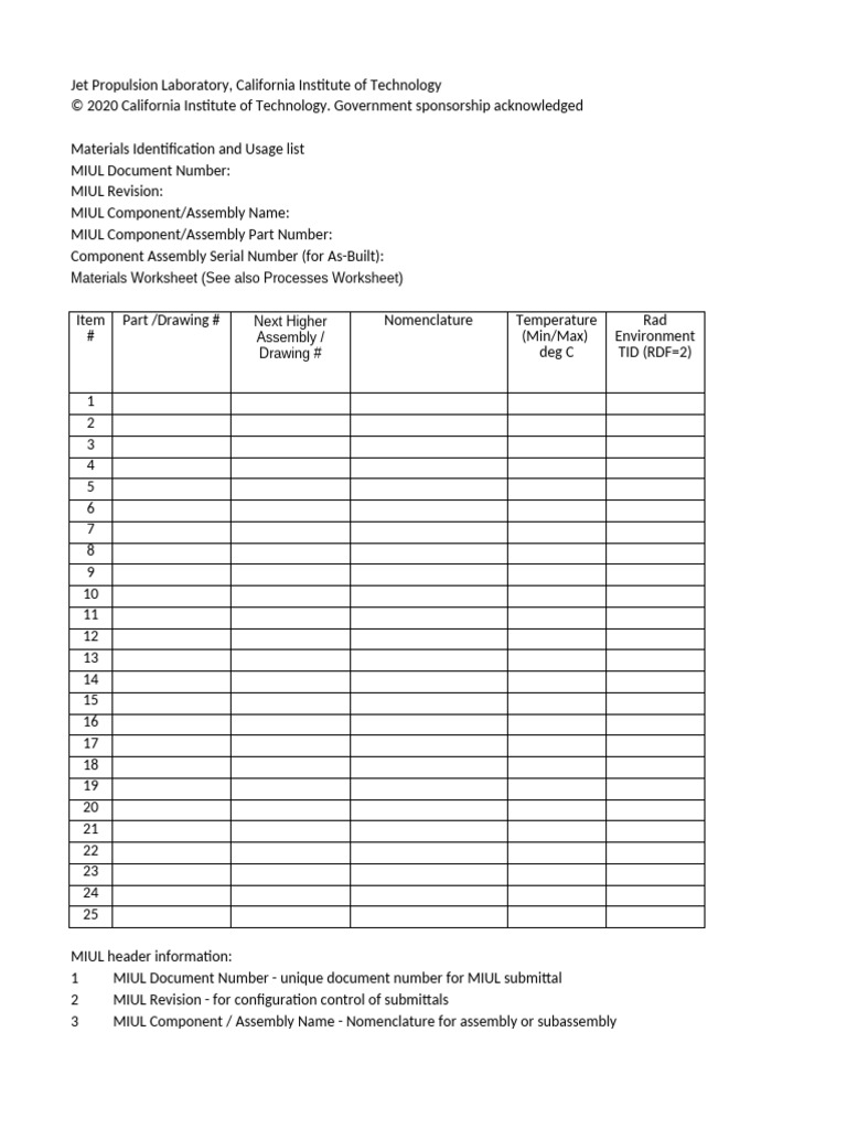 Materials Identification and Usage List Template | PDF | Secondary ...