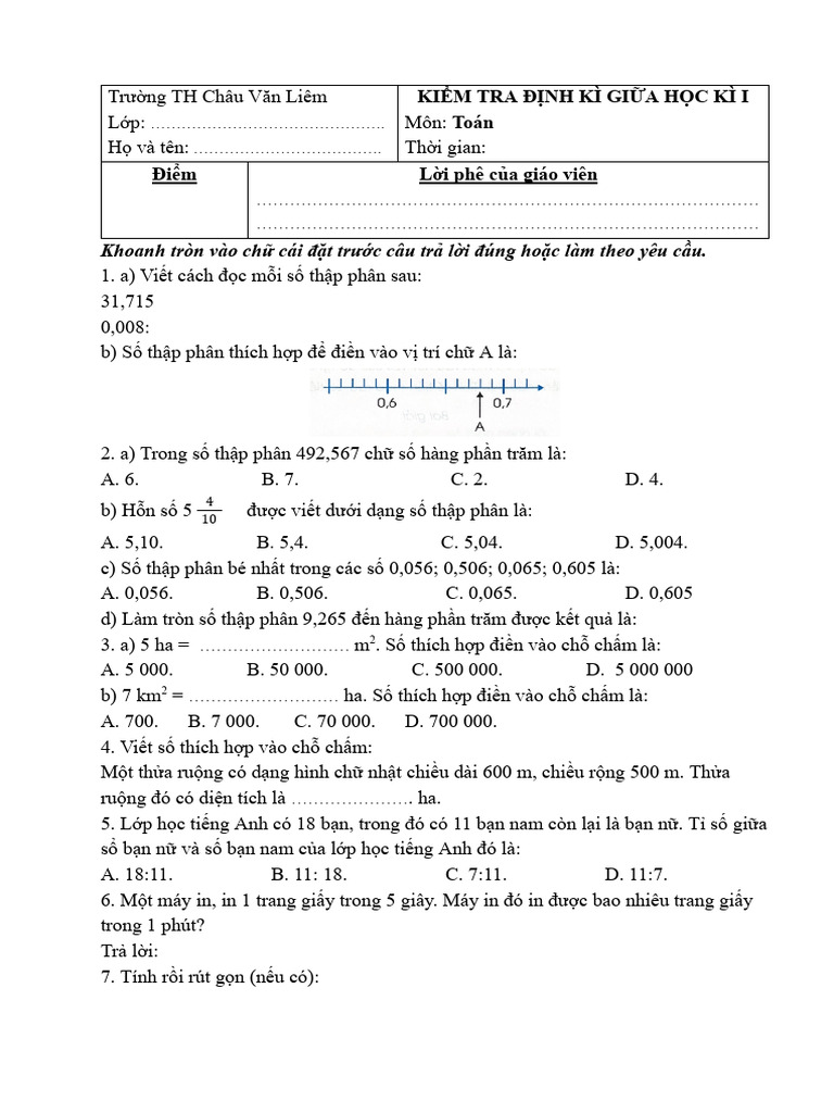 Toán Ghki 24-25 Đề 1 | PDF