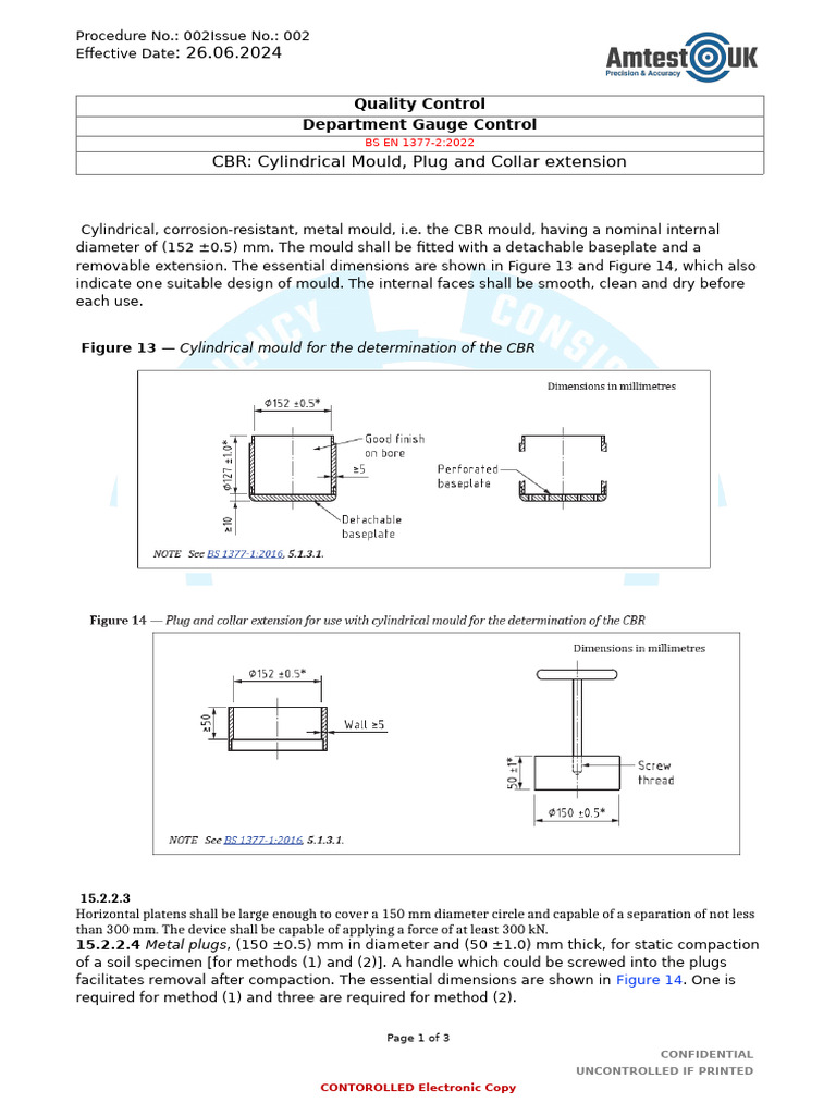 CBR Mould Quality Control Procedure | PDF