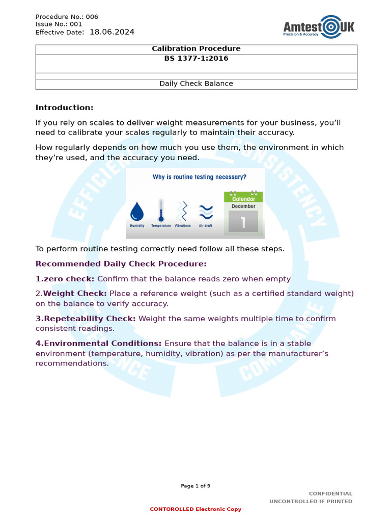 Daily Check Balance | PDF | Weighing Scale | Calibration