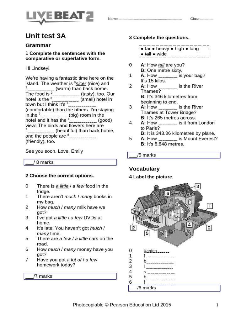Grammar and Vocabulary Unit Test 3A | PDF | Linguistics | Syntax