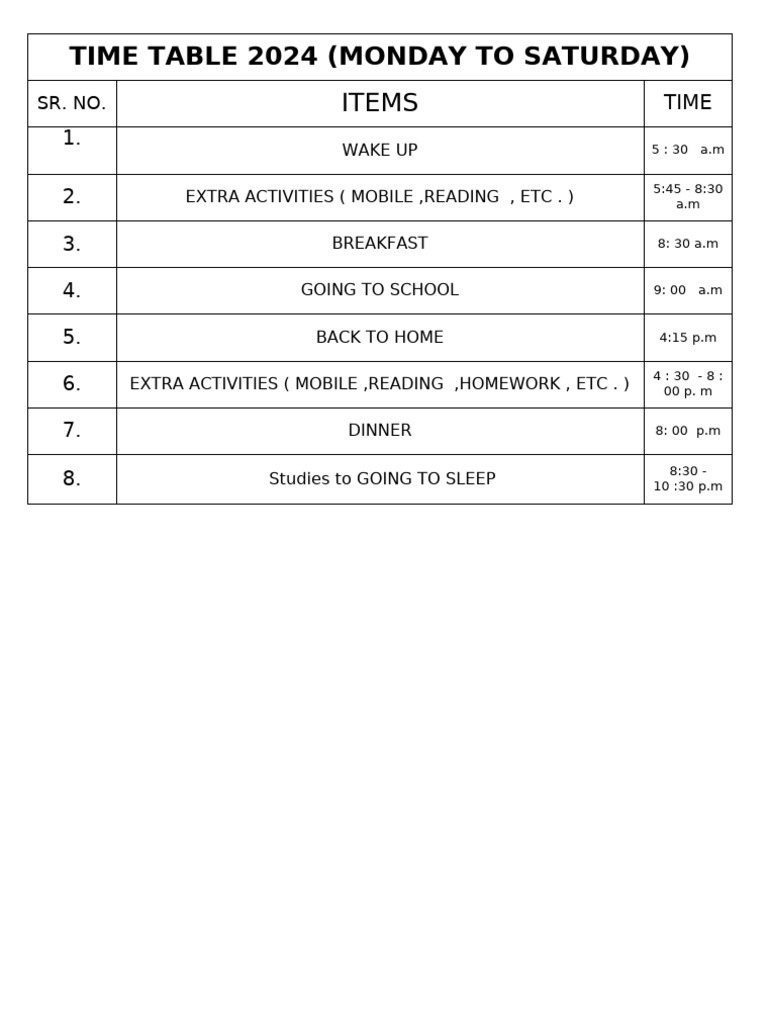 Time Table 2024 | PDF
