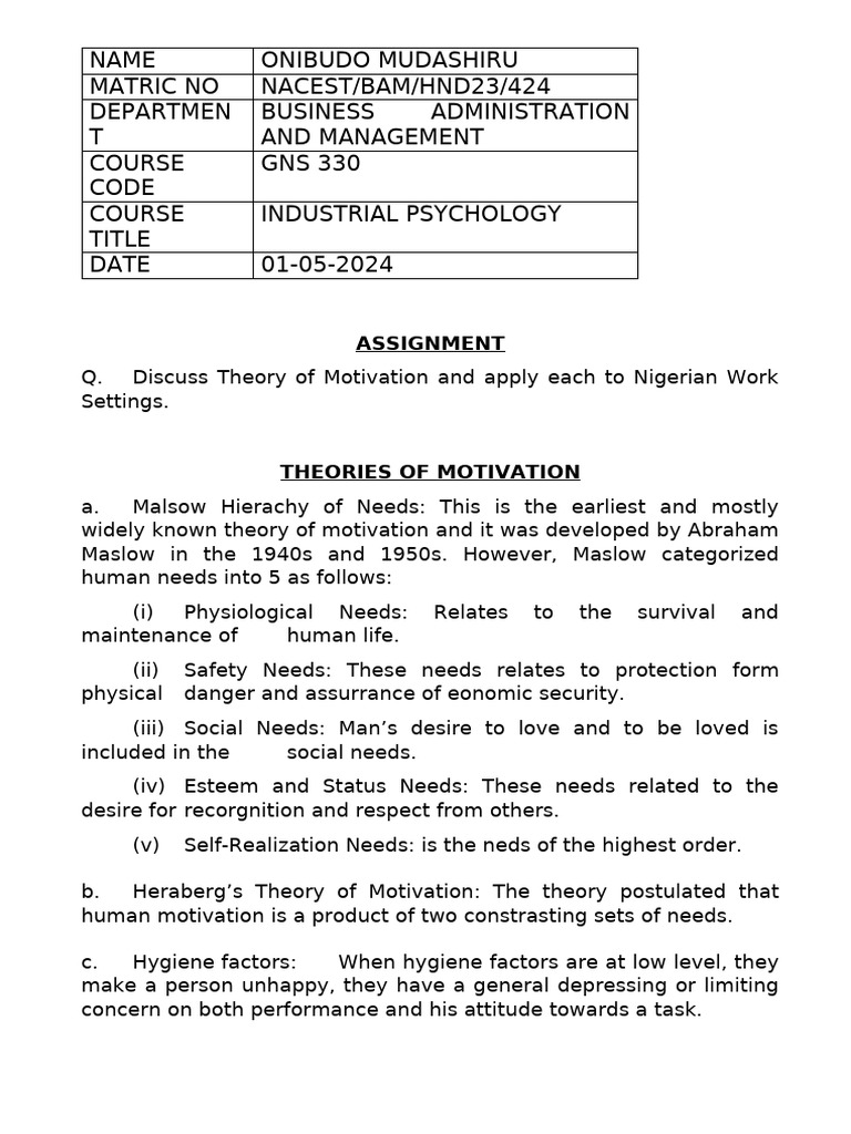 Theories of Motivation | PDF | Motivational | Motivation