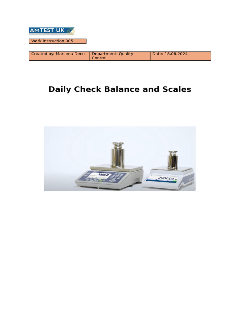 Daily Check Balance | PDF | Weighing Scale | Calibration