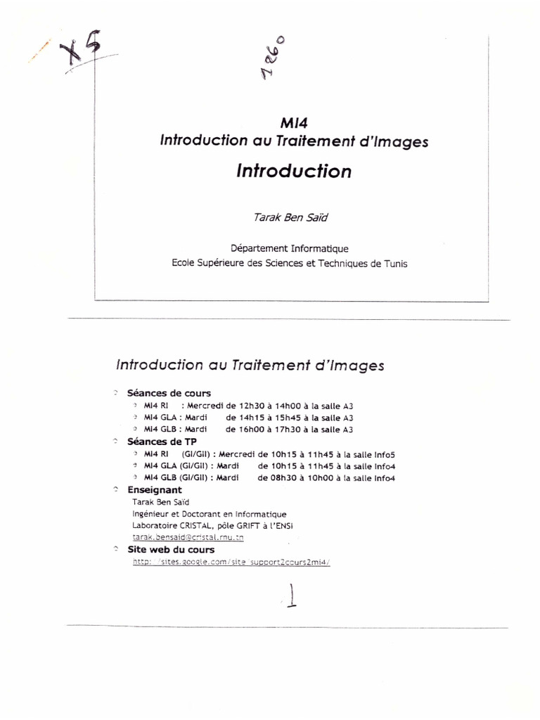 Cours Traitement D'image 1 | PDF