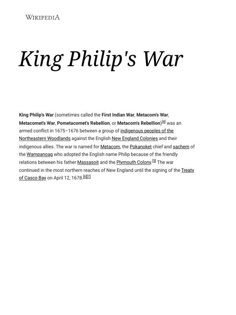 King Philip's War Overview and Impact | PDF | Plymouth Colony | Native ...
