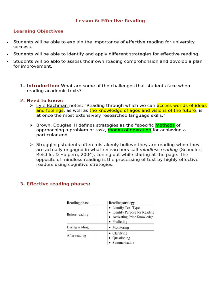 LESSON.6 | PDF | Reading Comprehension | Cognitive Psychology