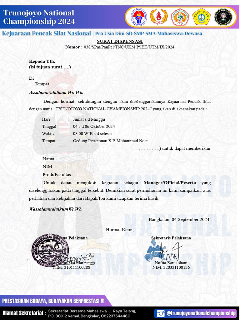 Surat Dispensasi Mahasiswa TNC 2024 | PDF