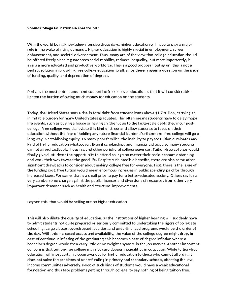 Should College Education Be Free For All | PDF | Economic Inequality ...