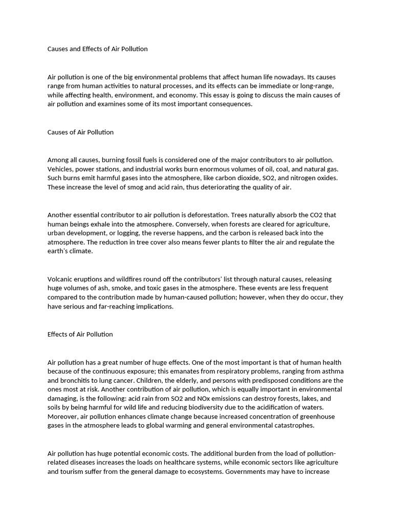 Causes and Effects of Air Pollution | PDF | Air Pollution | Atmosphere ...
